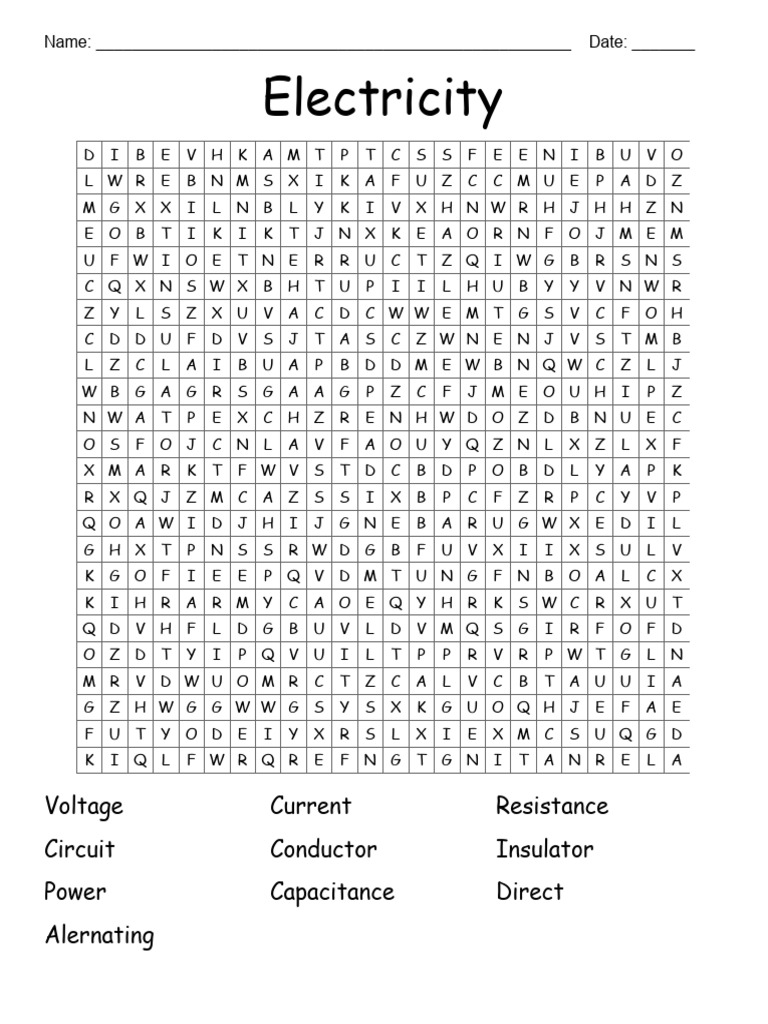 Electricity Word Search | PDF