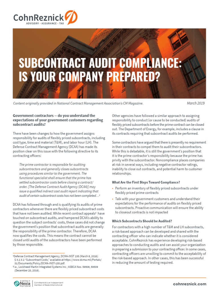 Subcontract Audit Compliance Is Your Company Prepared CR2019 | PDF | Audit | Subcontractor