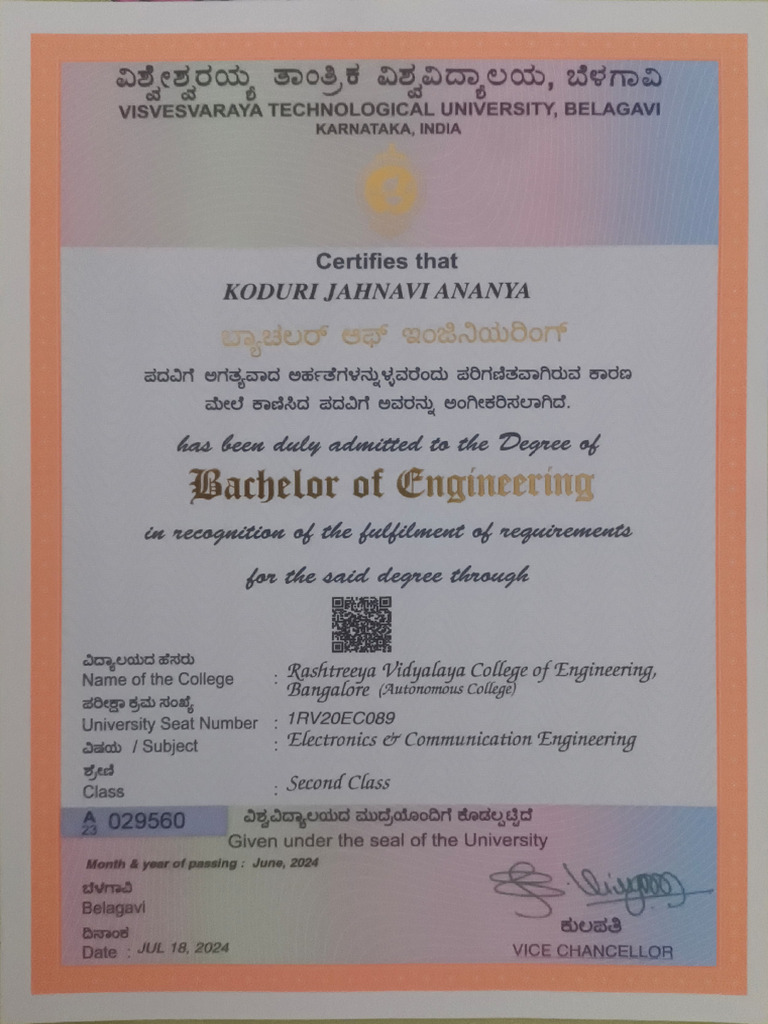 Bachelor of Engineering Certificate 2024 | PDF