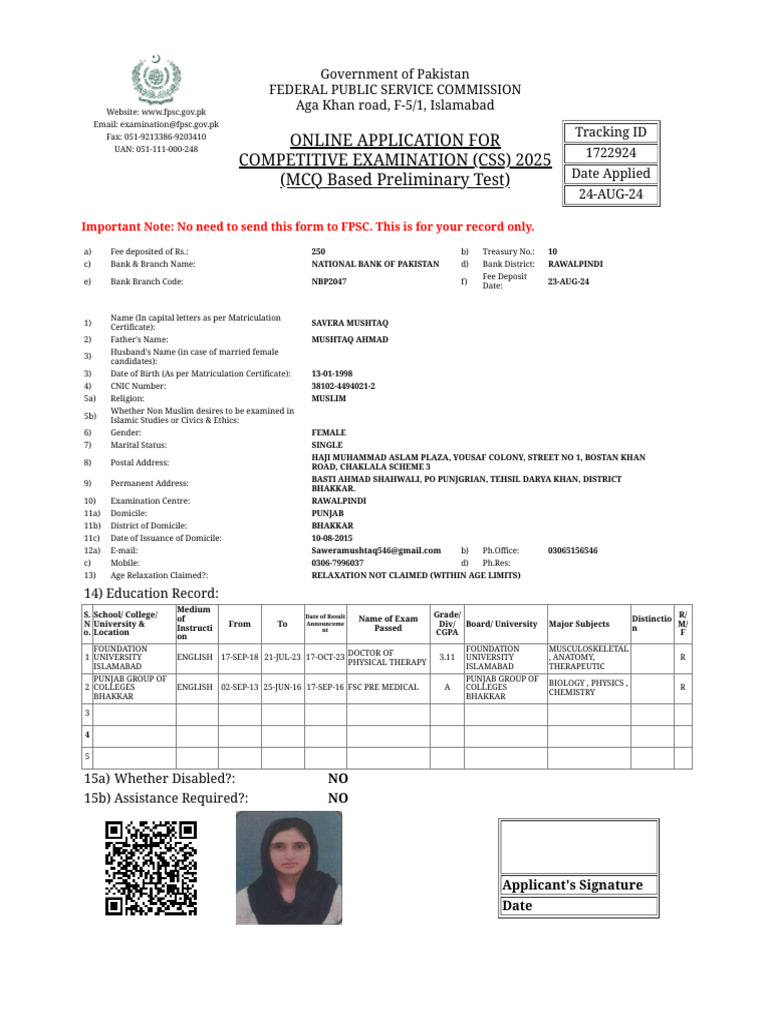 CSS 2025 Exam Application Details | PDF