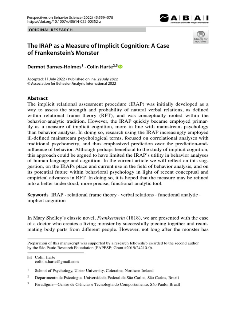 The IRAP As A Measure of Implicit Cognition | PDF | Behaviorism | Attitude (Psychology)