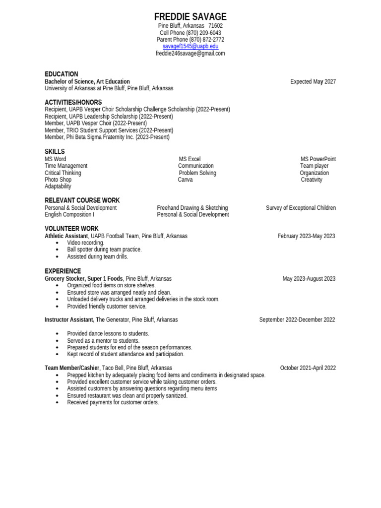 Freddie Savage Resume (1) Copy | PDF