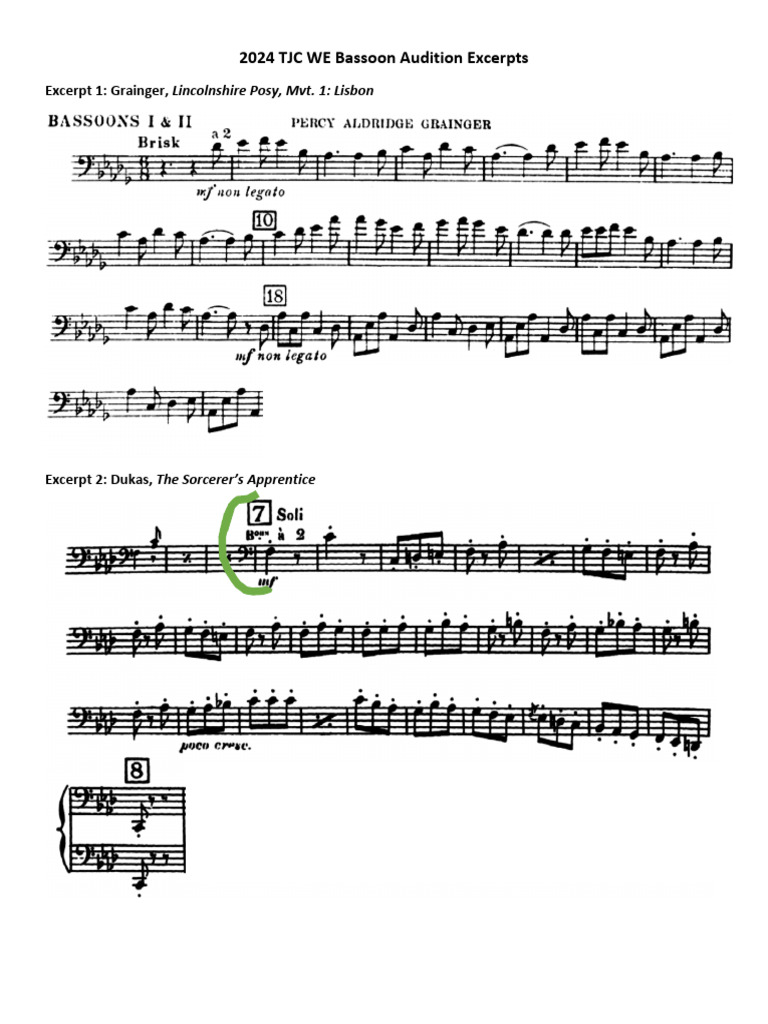 2024 TJC WE Bassoon Audition Excerpts | PDF