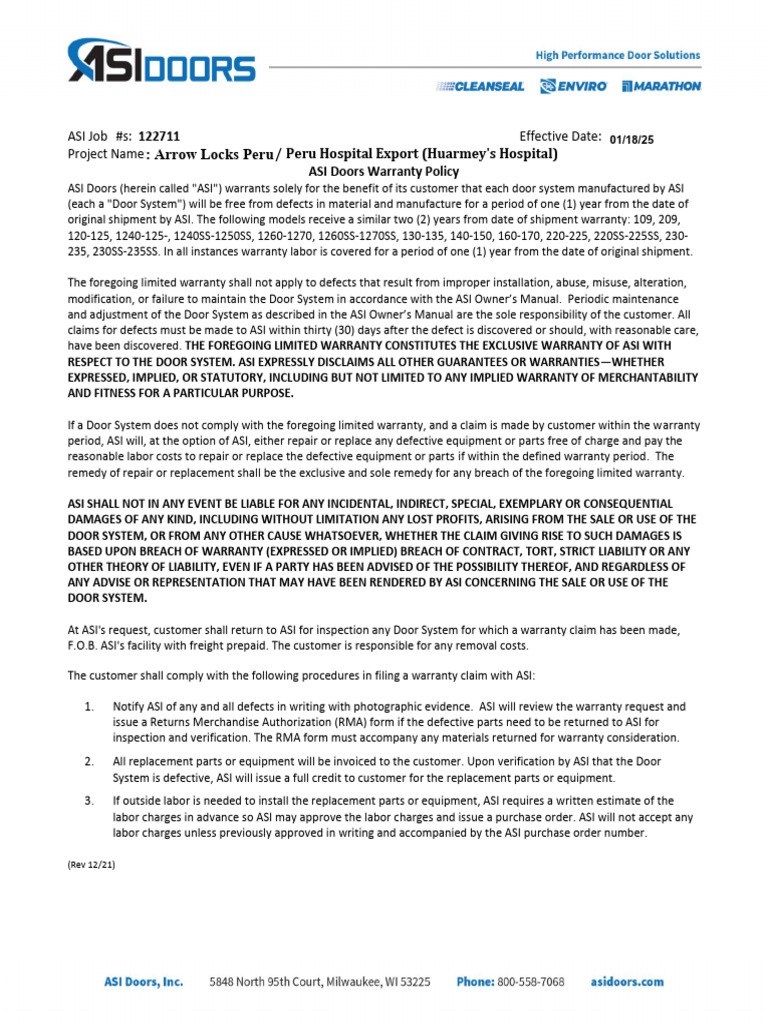 ASI Statement of Warranty 122711-Alp | PDF | Legal Liability | Legal Remedy