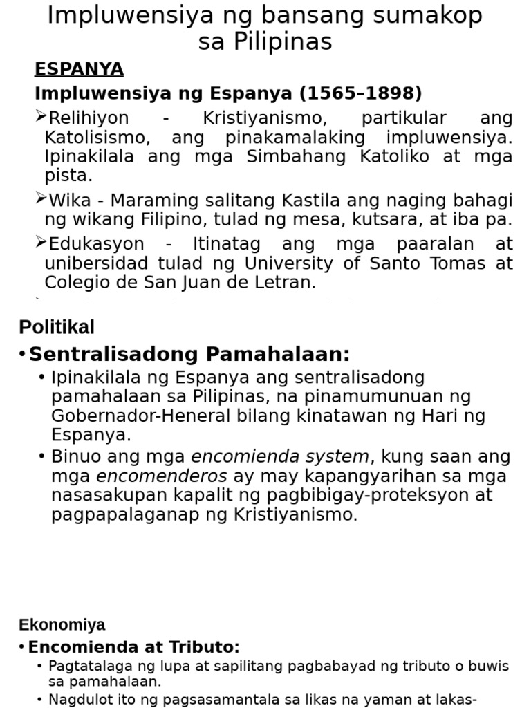 Impluwensiya NG Mga Bansang Sumakop Sa Pilipinas January 6 2025 | PDF