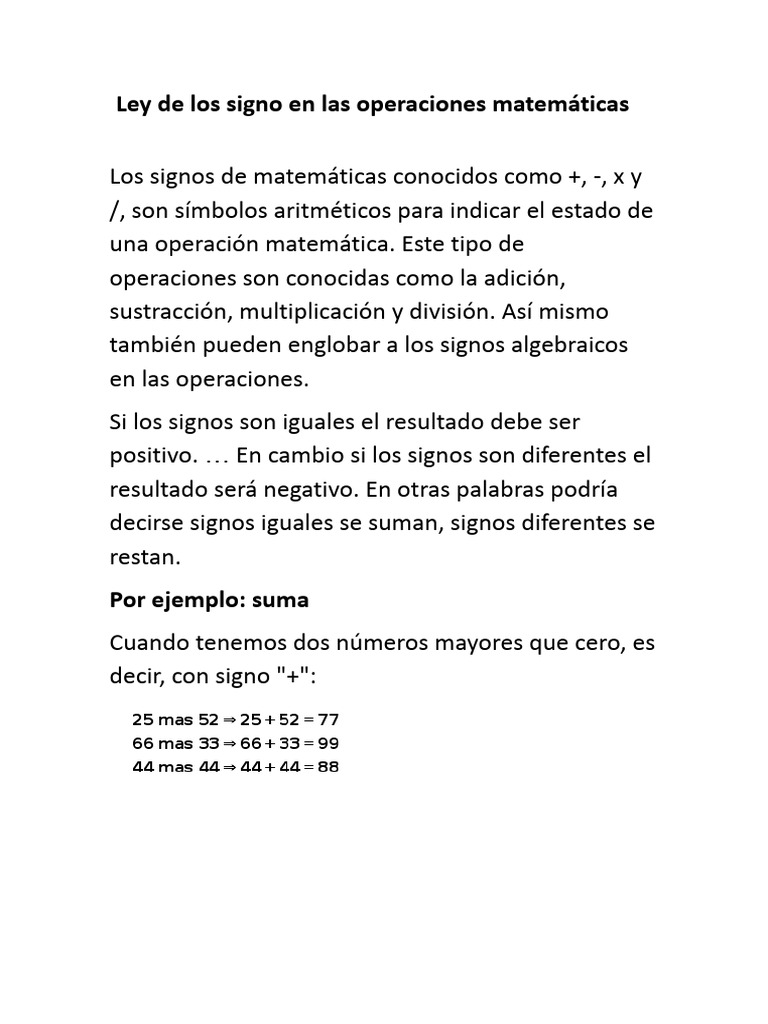 Ley de Los Signo Matemáticos | PDF