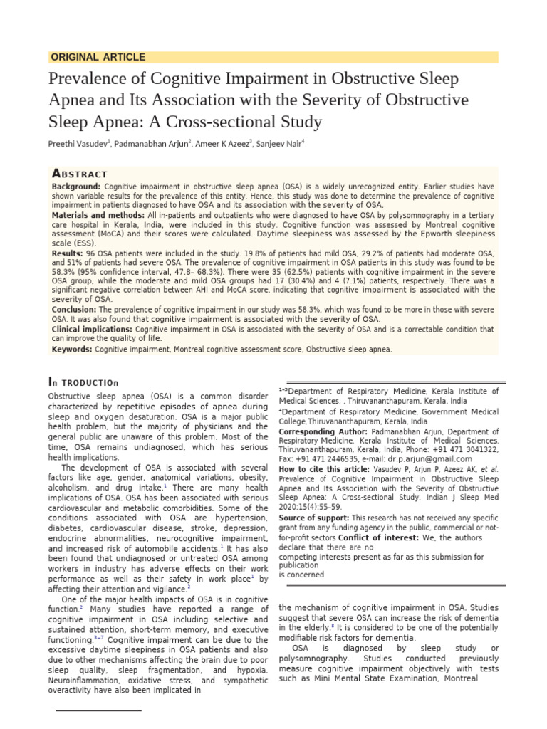 Nair Et Al. - 2020 - Prevalence of Cognitive Impairment in Obstructive ...