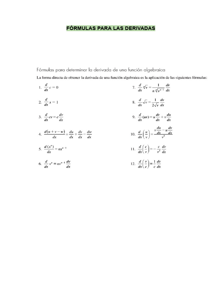 Fórmulas para Las Derivadas | PDF