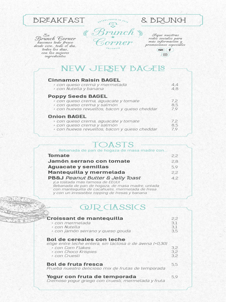 Menú de Brunch Corner Valencia | PDF | Tortita | Alimentos