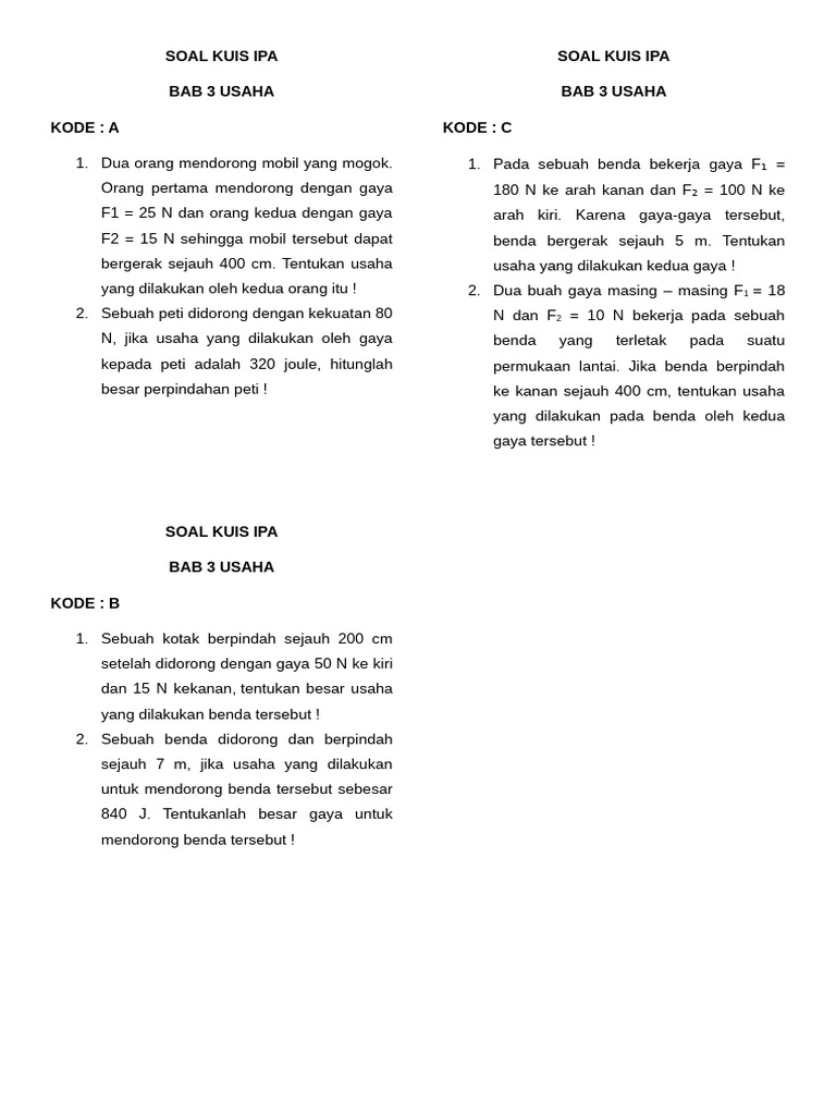 Soal Kuis Ipa Usaha 8B | PDF
