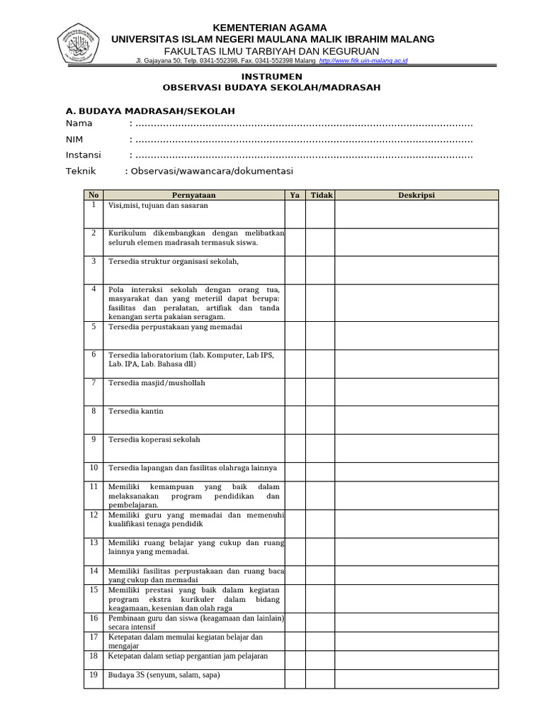 Lembar PLSP Budaya Madrasah (Mahasiswa) | PDF