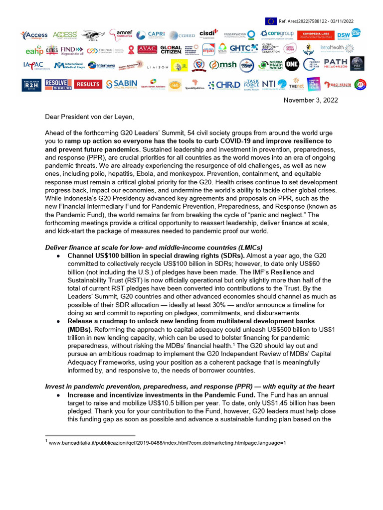 Civil Society Letter on Pandemic Preparedness and Response | PDF ...