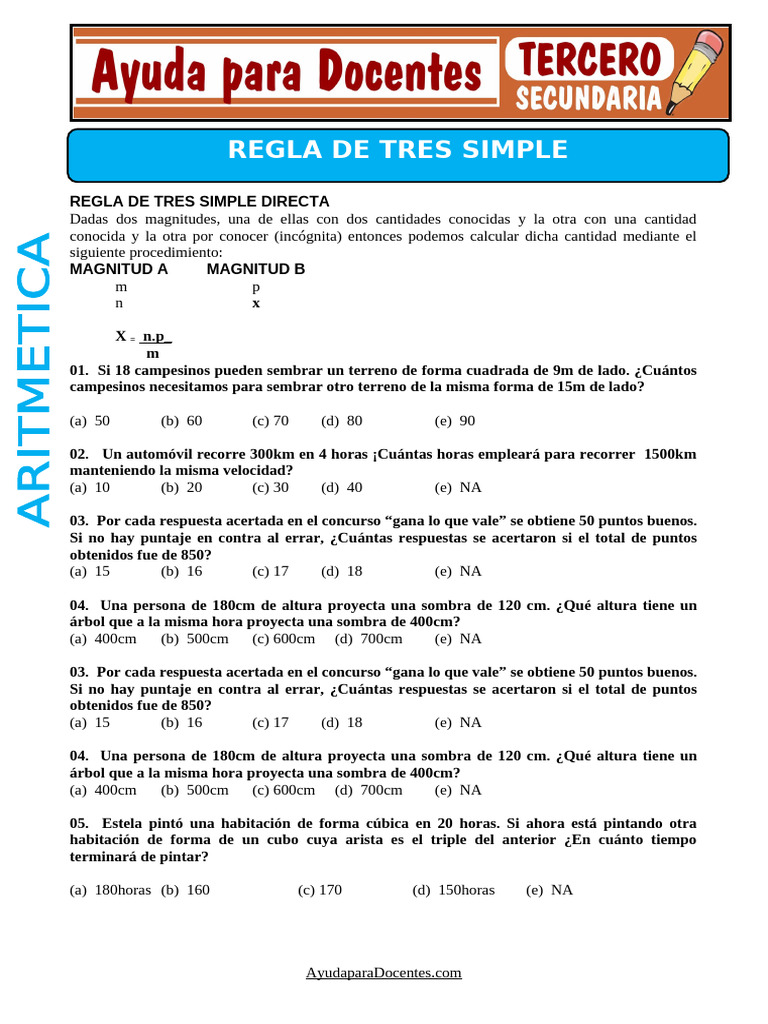 Problemas de Regla de Tres Simple y Compuesta | PDF