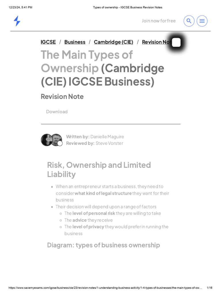 Types of Ownership - IGCSE Business Revision Notes | PDF | Franchising ...