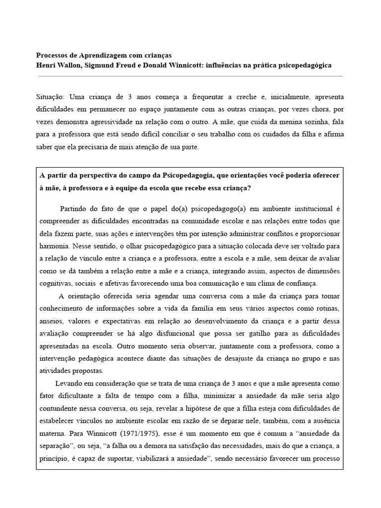 Processos de Aprendizagem Com Crianças - Reflexões de Caso em ...
