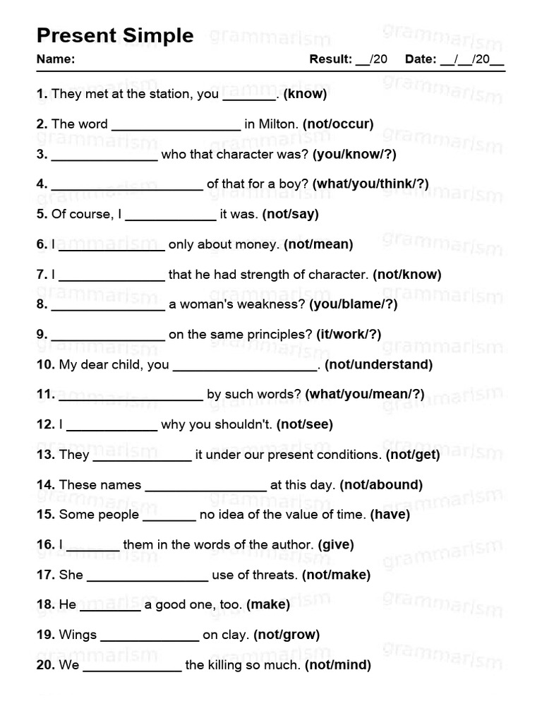 Present Simple Tense Exercises | PDF