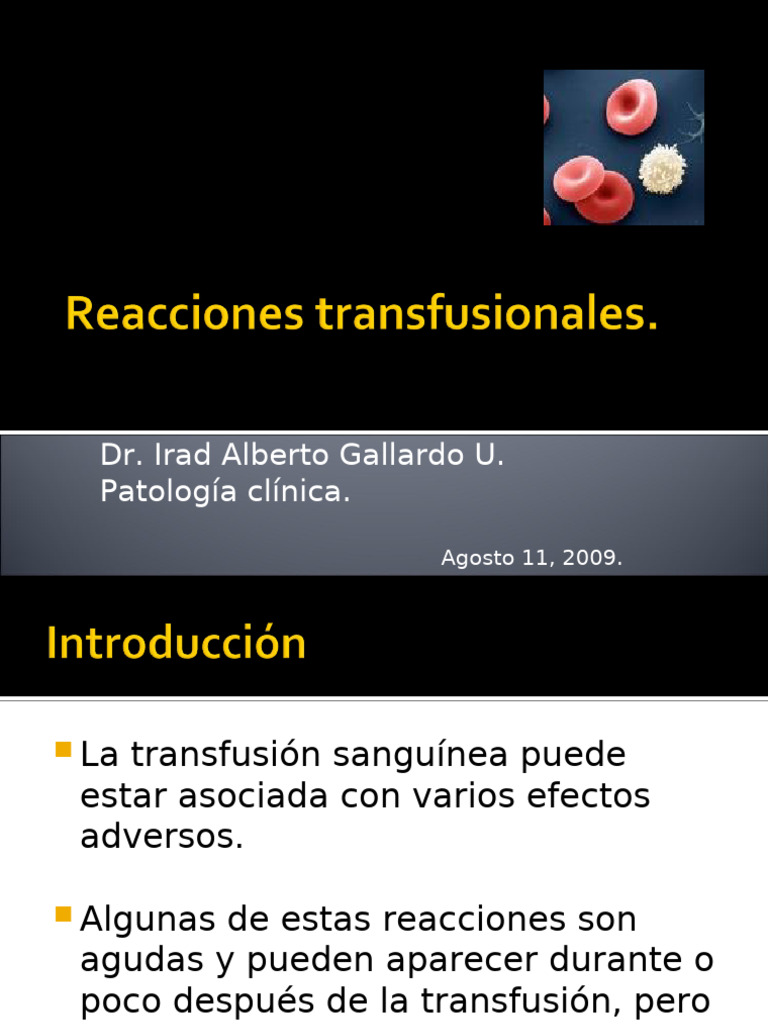 Reacciones Adversas en Transfusiones Sanguíneas | PDF | Alergia | Transfusión de sangre
