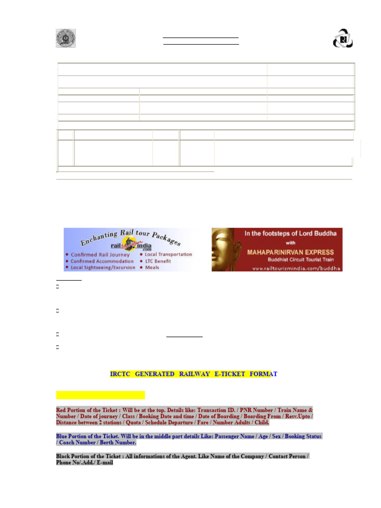 IRCTC-1 AC LTA Non Taxable (Up) | PDF | Identity Document