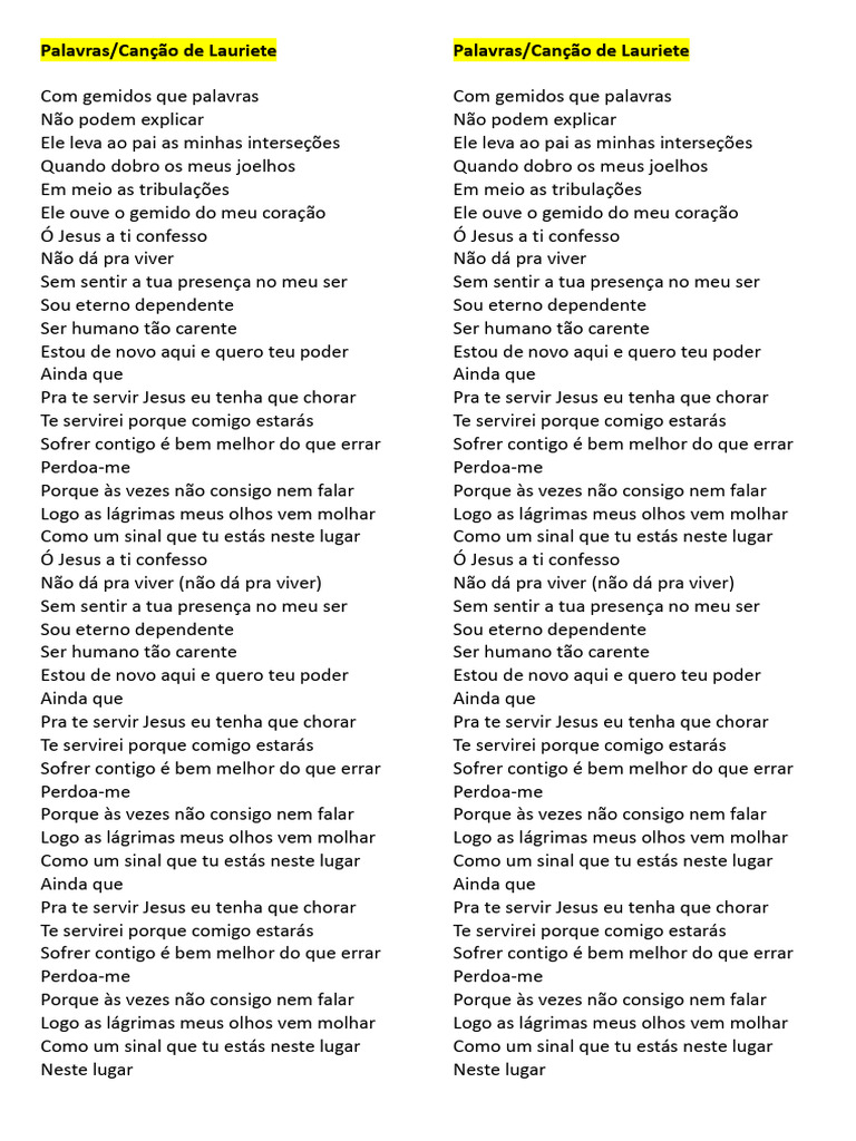 Palavras da Canção de Lauriete | PDF | Jesus