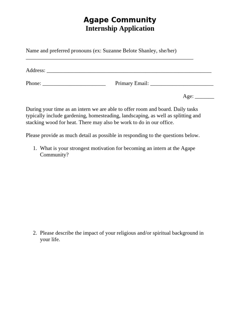 Agape Internship Application | PDF