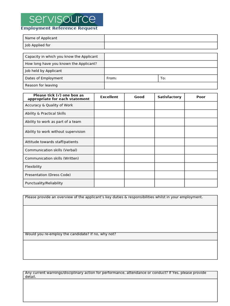 Servisource Employment Reference Form | PDF