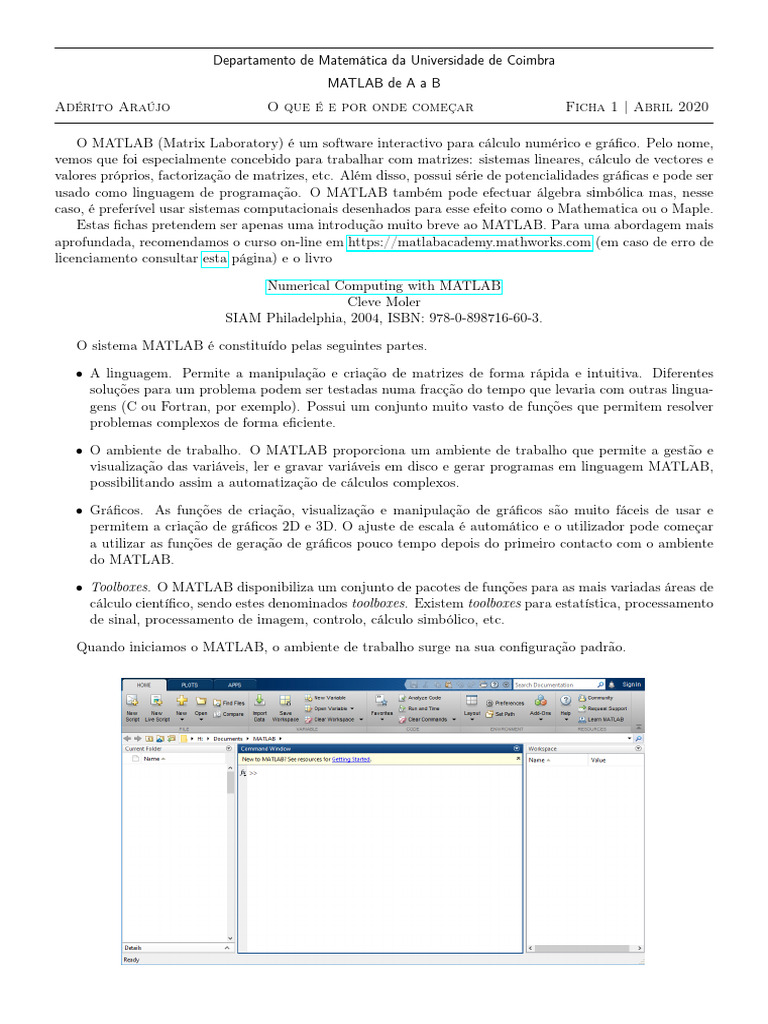 1442_MATLAB_2019_2020_FICHA1 | PDF | Matlab | Informática