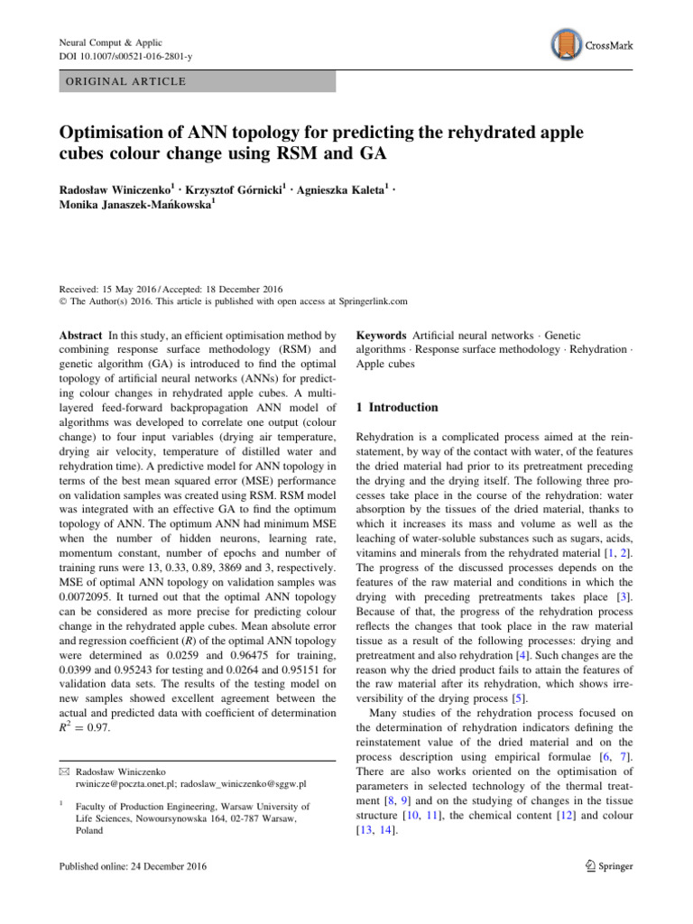 Optimisation of ANN Topology for Predict | PDF | Artificial Neural Network | Mean Squared Error