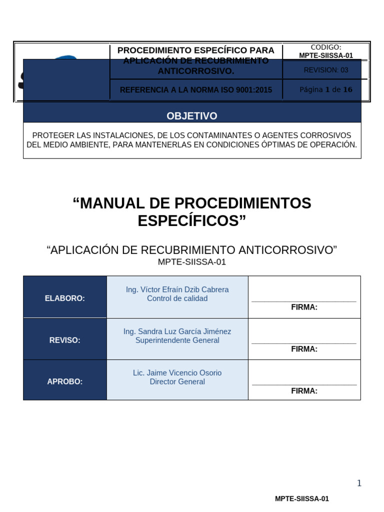 MPTE-SIISSA-01.00 Aplicación de Recubrimiento Anticorrosivo | PDF ...