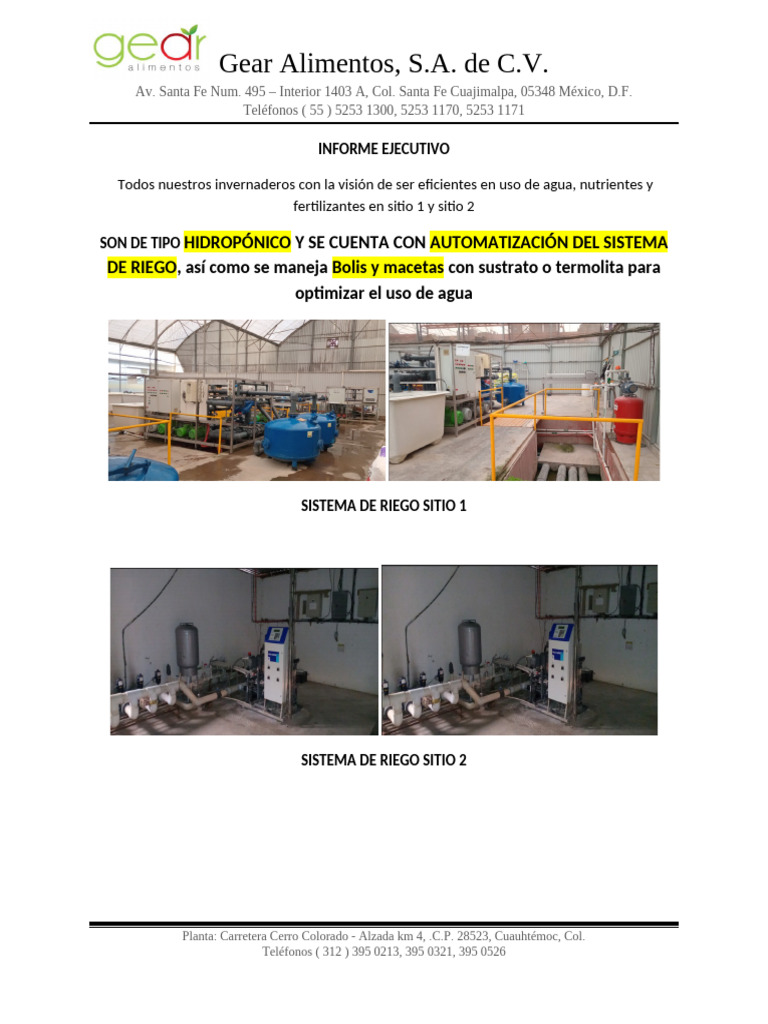 Sistemas Hidropónicos de Gear Alimentos | PDF