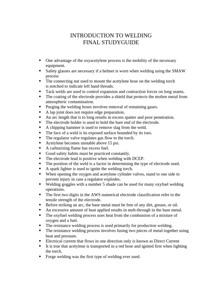 2023 Intro To Weld Final - Studyguide | PDF | Welding | Construction
