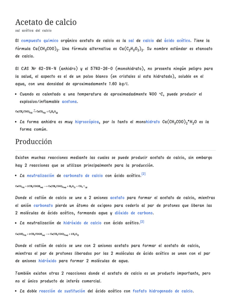 Fórmula del acetato de calcio | PDF | Sustancias químicas | Química