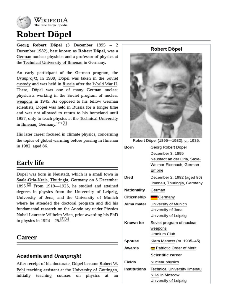 Robert_Döpel | PDF | Nuclear Technology | Nuclear Energy