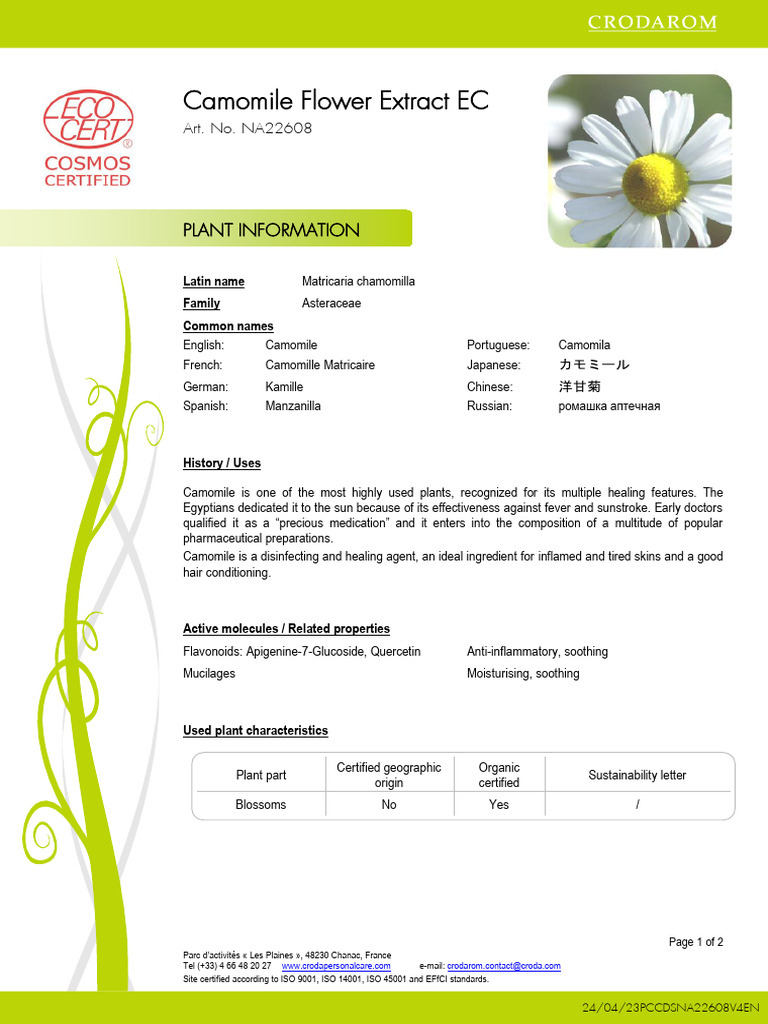 Camomile Flower Extract EC NA22608 - D 4 EN | PDF