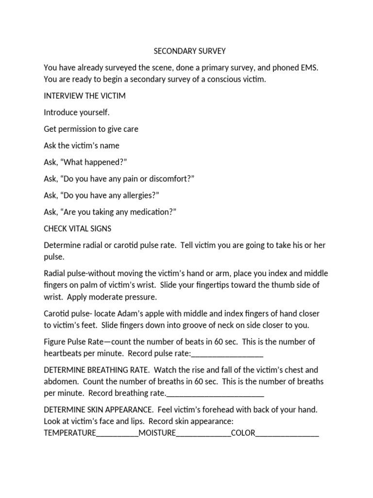 Secondary Survey Steps for Injured Athletes | PDF