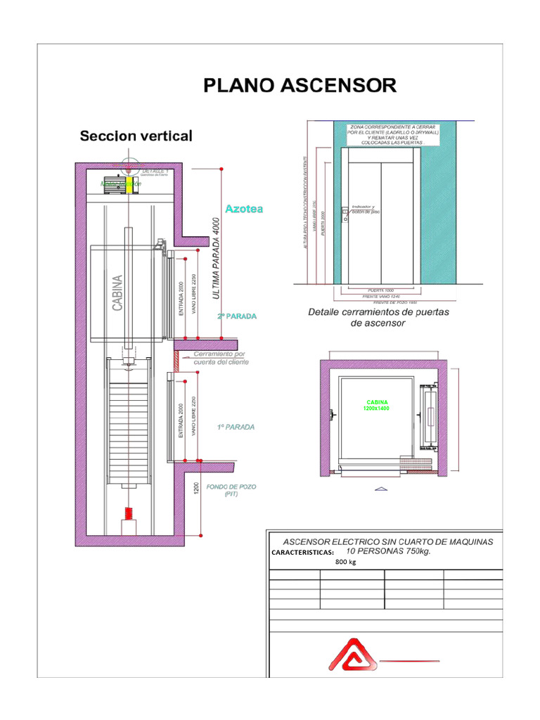 Plano Ascensor 02 Paradas 10 Personas | PDF