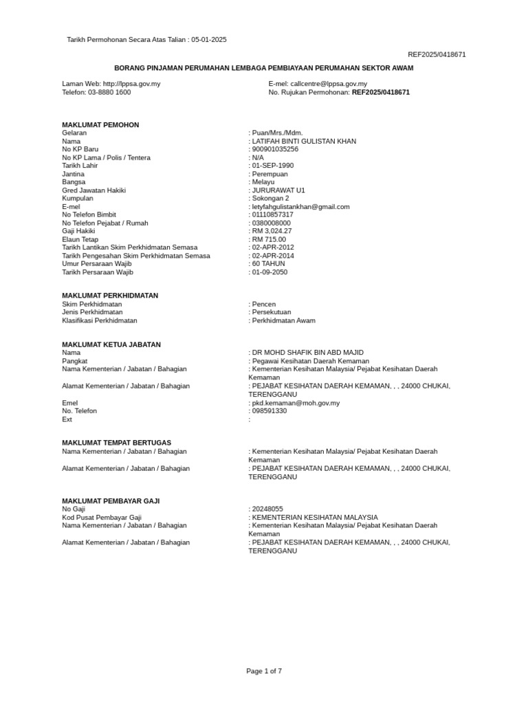 Borang_Permohonan_atas_talian - Latifah Binti Gulistan Khan | PDF