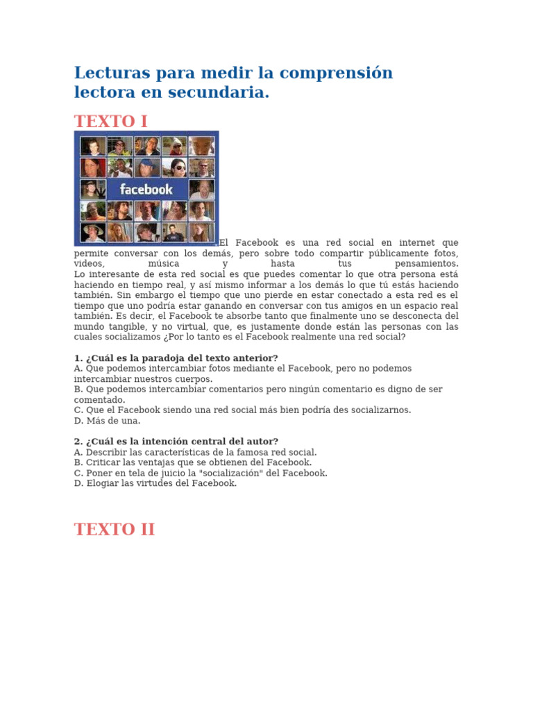 Lecturas para medir la comprensión lectora en secundaria | PDF ...