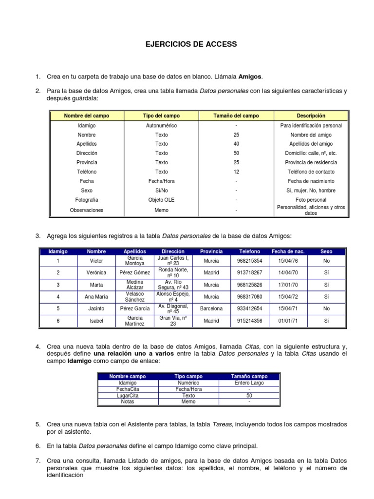 Ejercicios de Access | PDF | Tabla (base de datos) | Bases de datos
