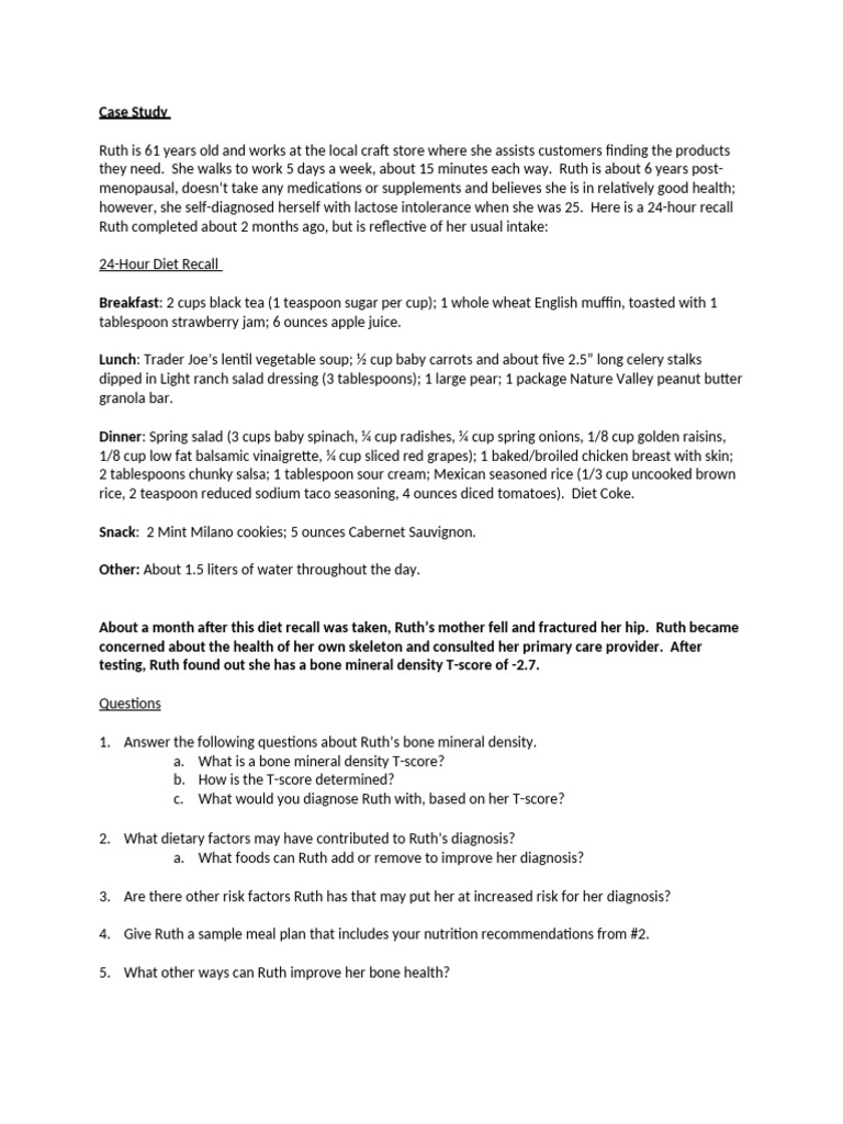 Ruth's Bone Health Case Study Analysis | PDF | Foods | Cuisine