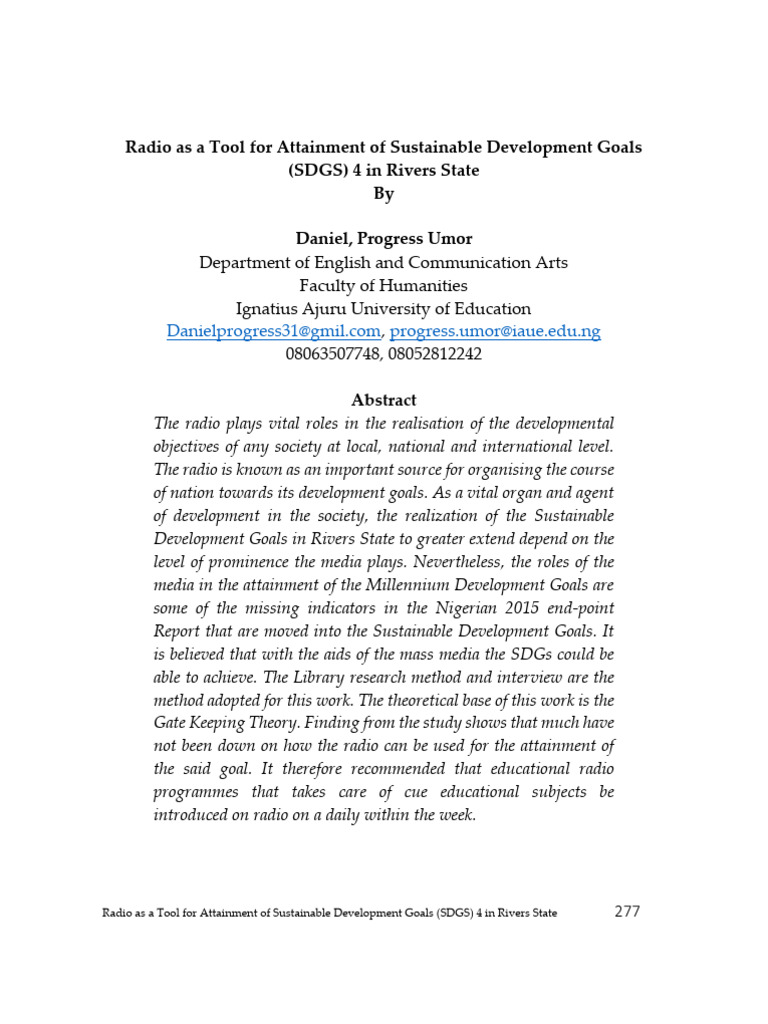 15 Radio As A Tool For Attainment of Sustainable Development Goals Sdgs ...