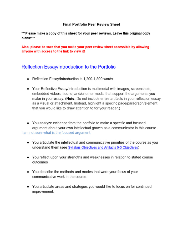 Final Portfolio Peer Review Guide | PDF | Essays | Peer Review