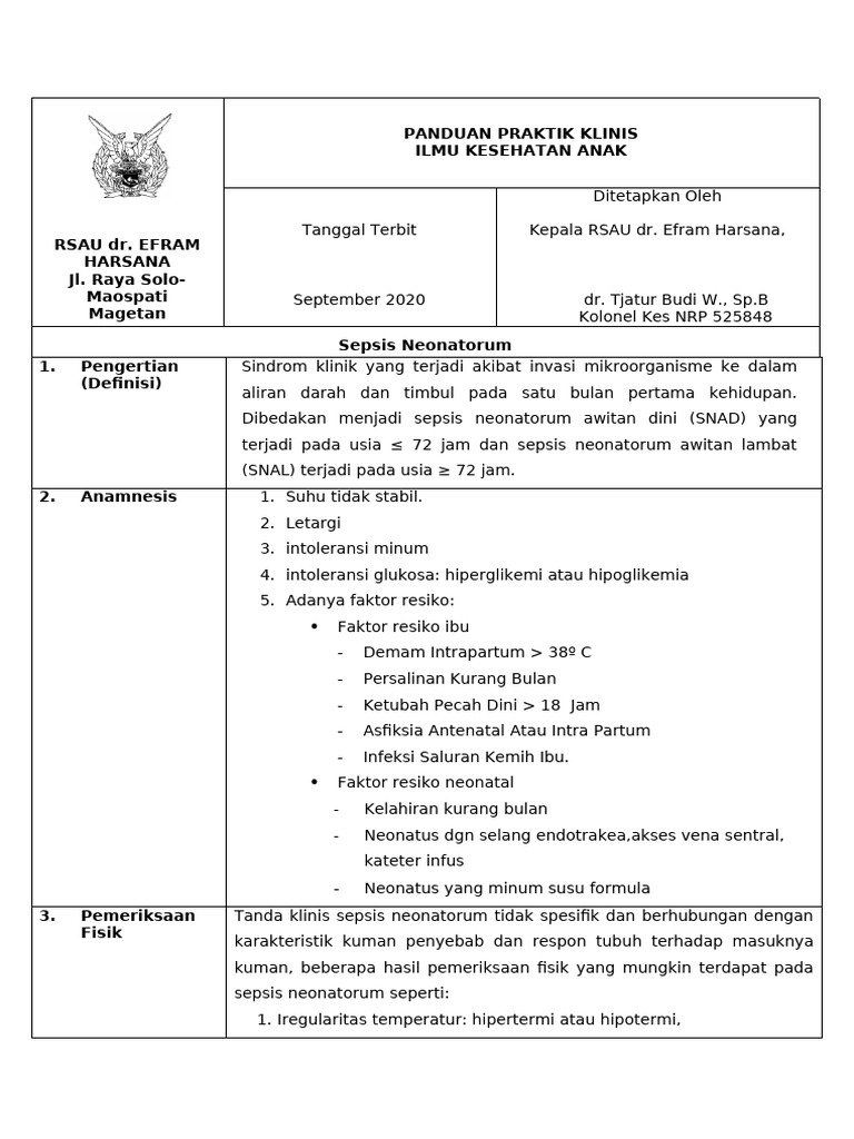 Panduan Sepsis Neonatorum pada Anak | PDF