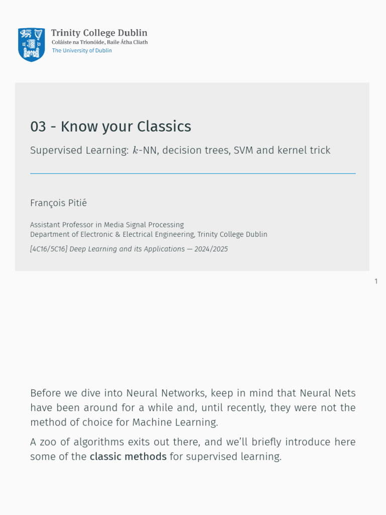 Handout 03 Classic Classifiers | PDF | Support Vector Machine | Machine Learning