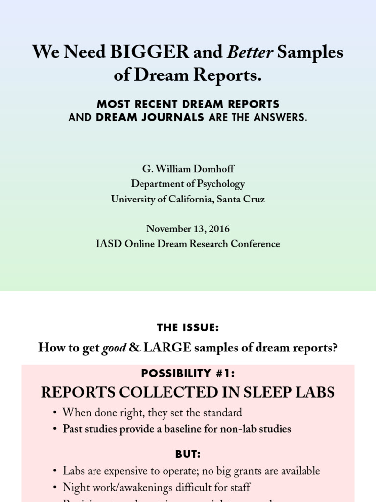 Dreams Research Methods | PDF | Dream | Sampling (Statistics)
