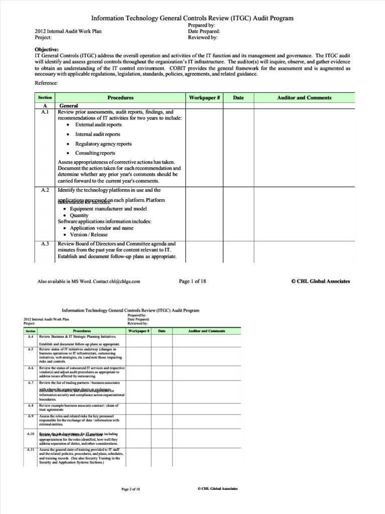 PDF Information Technology General Controls Review Itgc Audit Program ...