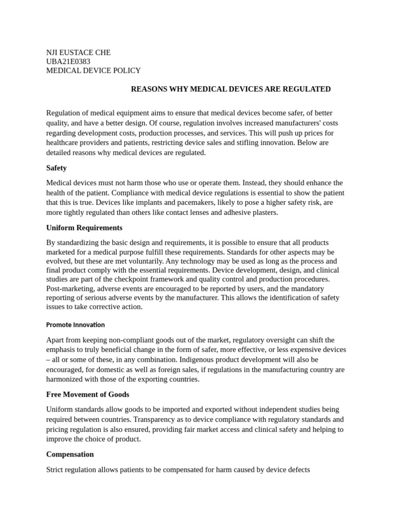 Reasons Why Regulate Medical Equipment | PDF | Medical Device | Safety