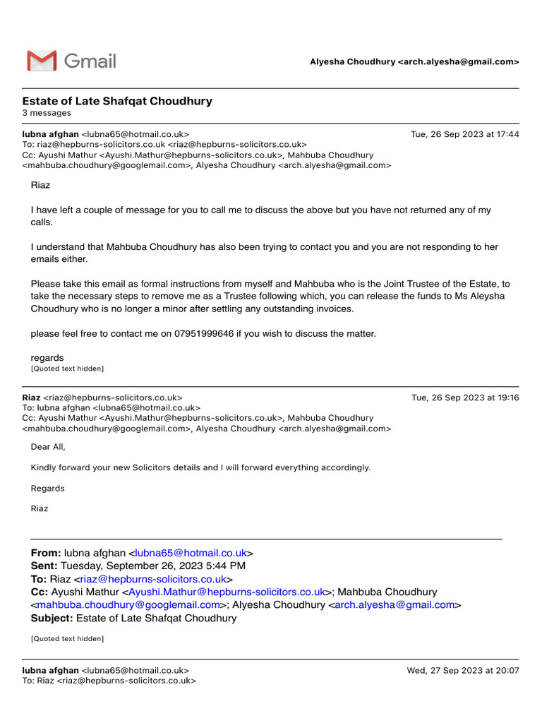 Estate of Late Shafqat Choudhury | PDF