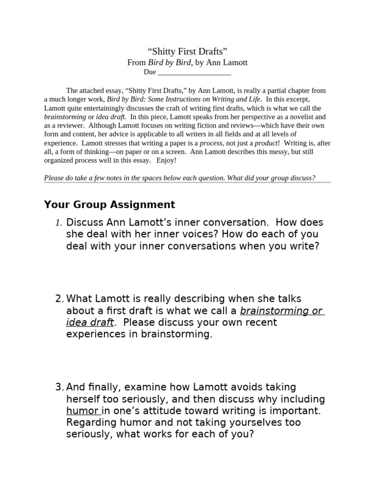 Shitty First Drafts, Group Assignment (WR115), 07 | PDF