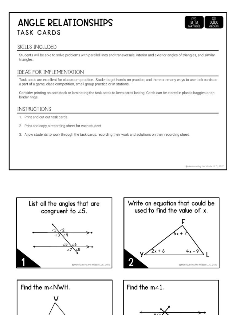 Angle Relationships Task Cards | PDF | Triangle | Angle