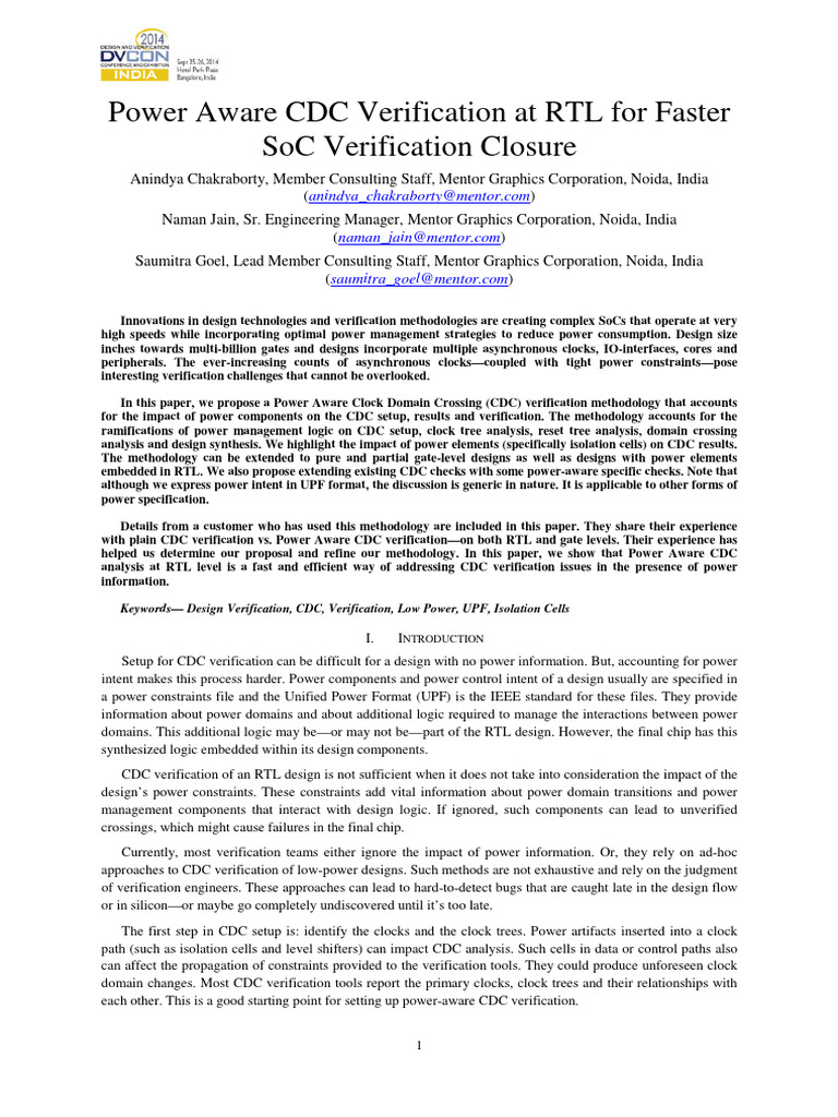 Power Aware CDC Verification at RTL | PDF | System On A Chip | Information